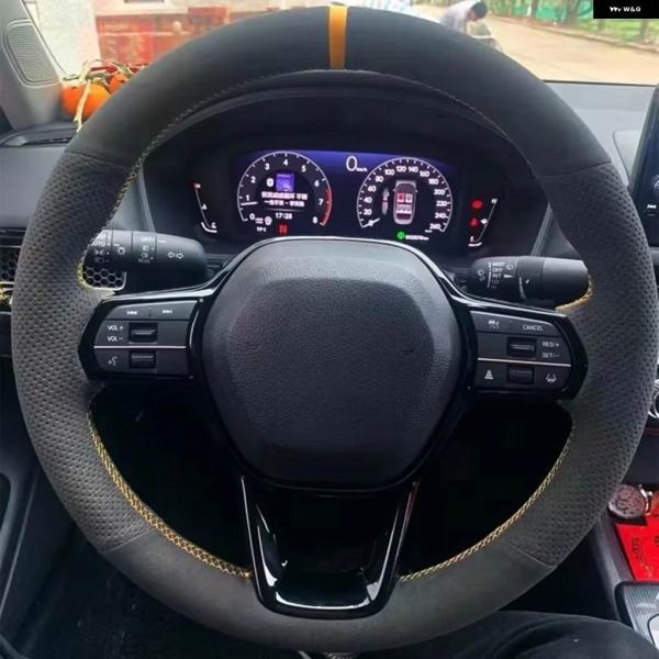 カスタム DIY 快適 スエードレザー カーステアリングホイールカバー ホンダ シビック 1I 2021-2022 車内 カー カスタム パーツ アクセサリーHigh-concerned chemical:NoneSize:25*15*6S...