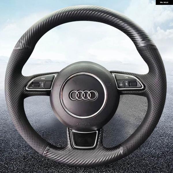 カスタム DIY レザーカーステアリングホイールカバー アウディ A3 A4 A5 A6 A7 オールロード RS 7 2014-2015 S6 S7 2013 車内 カスタム パーツ アクセサリーHigh-concerned chemic...