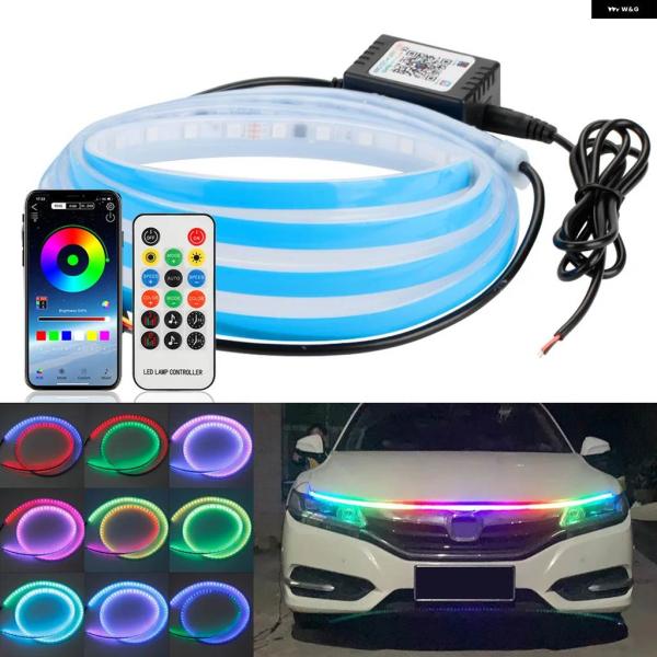 LED 車用フードライト RGB カラフルストライプ DRL デイタイム ランニングライト ヘッドライト 装飾 ライトバー アプリ リモコン 12V カスタム パーツ アクセサリーHigh-concerned chemical:NoneSp...