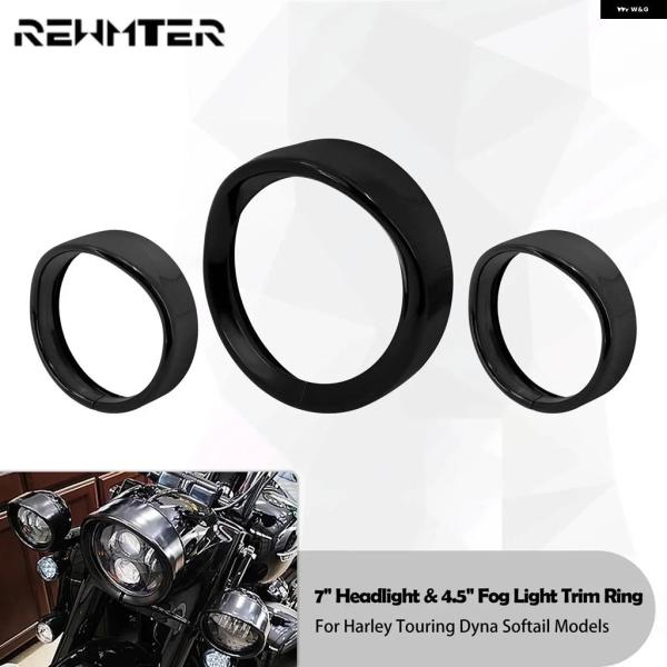 オートバイ グロスブラック 7インチ LED ヘッドライト ベゼル バイザー 4.5インチ フォグランプ トリム リング ハーレー ツーリング エレクトラ ストリートグライド ソフテイル FLHR カスタム パーツ アクセサリーProtec...