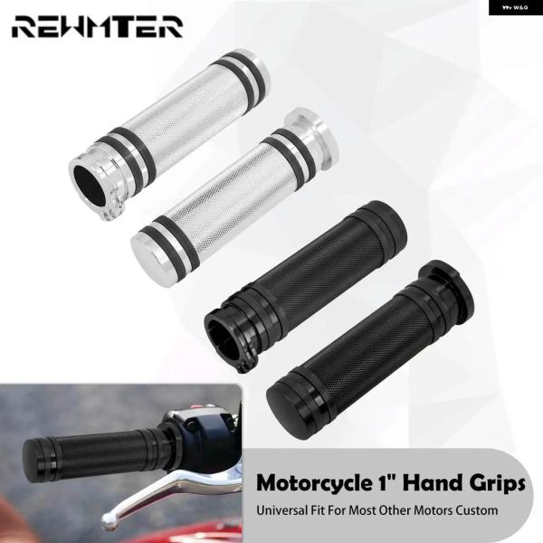 オートバイ 1インチ 25MM ハンド グリップ 非電子式 ハンドルバー グリップ ブラッククローム ハーレー ツーリング スポーツスター XL ダイナ ソフテイル BMW カスタム パーツ アクセサリーHigh-concerned che...