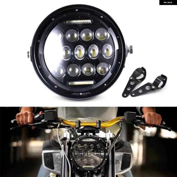 7インチ バイク LED ヘッドライト 汎用 モーター7インチラウンド ヘッドランプ レトロブラック ヘッドランプ カフェレーサー ホンダ GS125 CG125 カスタム パーツ アクセサリーHigh-concerned chemical...