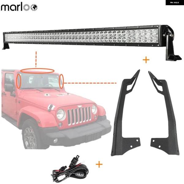 ルーフ 288W 50インチ直線 LED ライトバー 上部 フロントガラス マウント ブラケット 付き 2007-2018年型 ジープ ラングラー JK カスタム パーツ アクセサリーDegree:30-60Working Temperat...