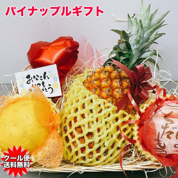 商品名：父の日フルーツ詰合せ商品内容：パイナップル、キウィ、りんご、柑橘類（りんごと柑橘類は入荷状況により若干異なる場合があります）賞味期限：商品到着後、なるべく早めにお召し上がりください販売者：大和屋　旬果庵