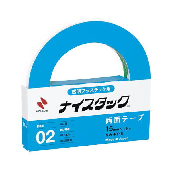●寸法：幅１５ｍｍ×長１８ｍ●テープ厚：０．１ｍｍ●用途：紙，プラスチック用●透明タイプ●材質：基材＝ポリエステルフィルム，粘着剤＝アクリル系，巻芯＝古紙使用