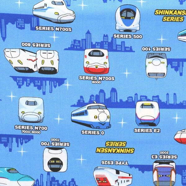 入園・入学用品の手作りに最適な新幹線のデザインの生地です。ランチクロス・巾着袋・ティッシュカバーなど様々なアイテムの手作り素材におすすめです。カラー:ブルーサイズ: 幅約110cm×約100cmカット　±3cm素材:綿100% 注意事項:・...