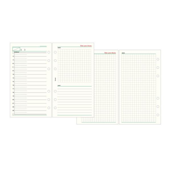 1日計画用リフィルです。聖書サイズ。13週間分、1週間8枚組。【サイズ】W95×H170mm【入数】104枚【素材】手帳専用紙■メーカー: レイメイ藤井■品番: DR17