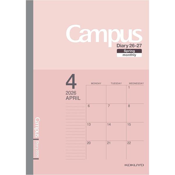 ポイント消化に最適■■安心の書き心地 Campus Diary■■・年度始まり(3月〜翌4月)タイプ。・デジタルと併用でスケジュール管理をする方にもぴったりな見開き両面1カ月のブロック式。【期間】 月間:2026年3月〜2027年4月(月曜...