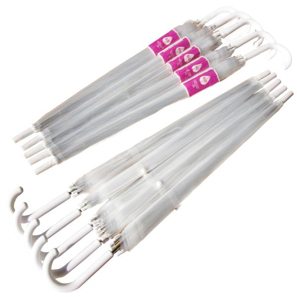 商品名：透明ビニール傘手開き６０ｃｍ製造元：株式会社ダナウェイ数量：１０本親骨長さ：６０ｃｍ親骨数：８本材質：ポリエチレン　ポリプロピレン　スチール生産国：中国