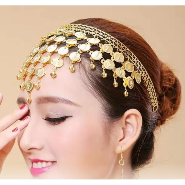 ・ヘッドバンド 1点※その他の付属品は含まれませんベリーダンス、ジプシー、ボヘミアンスタイルに適した、コイン＆タッセル付きヘッドバンドです。金色の装飾が動きに合わせて映え、ステージ衣装や撮影用として使用できます。本商品はヘッドピースとしてだ...