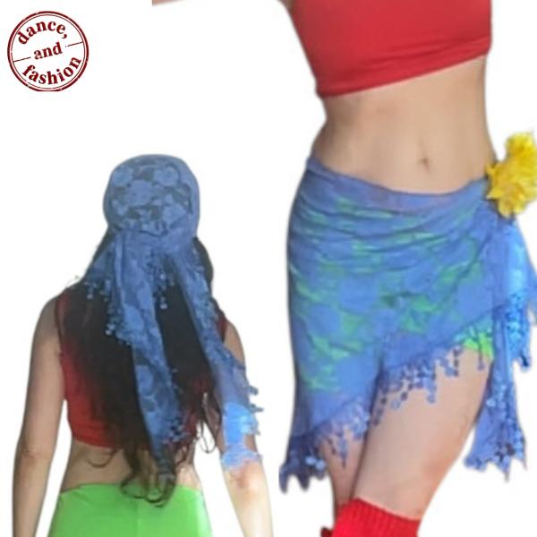 華やかブルーレースショール ? 日常もステージもこれ1枚で特別に繊細なブルーレースと裾の可愛いポンポンが、身に着けるだけで華やかさと上品さをプラス。ベリーダンスやジプシーダンスのパフォーマンスはもちろん、リハーサルやステージ、普段のコーディ...