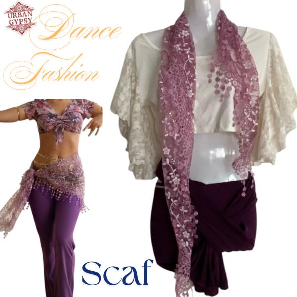 ベリーダンス用トライアングルヒップスカーフ。華やかなレースとフローラル柄、アクセントのタッセルが踊るたびに優雅に揺れ、舞台やレッスンでの演技を美しく彩ります。軽く柔らかいポリエステルレース素材で作られており、シーズンを問わず快適に使用可能。...