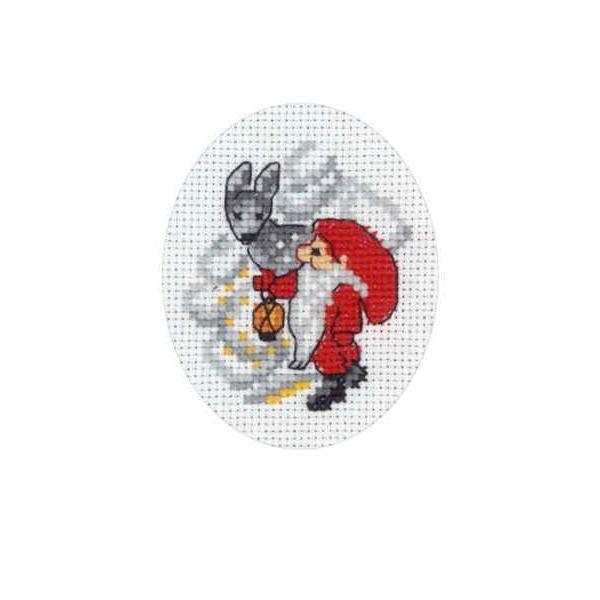 ※ペルミンの人気のクリスマスのカードキット。このキットにはカードと封筒が入っています。  ■ サイズ・・9x13cm ■  生地・・ ホワイトアイーダ16カウント（1cmに6.4目） ■ キット内容 　（リネン ・DMC刺しゅう糸・針・図案...
