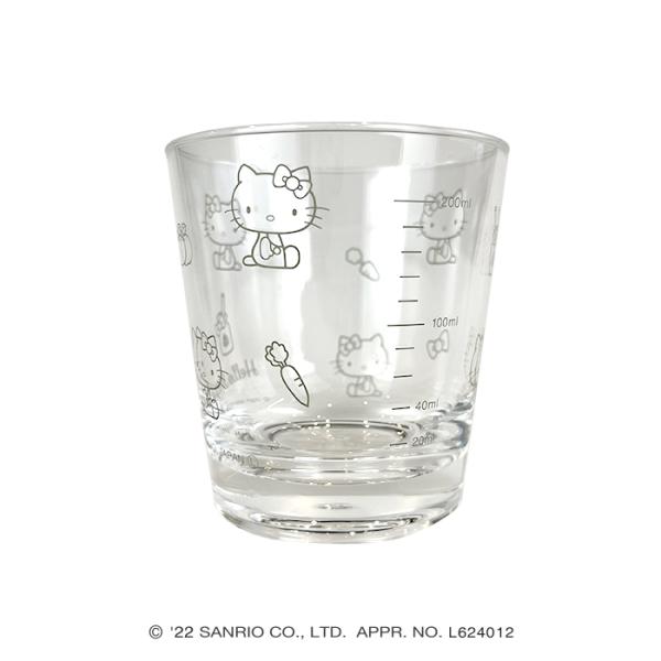 商品名：優光泉×ハローキティ 目盛り付きコップ素材：アクリル樹脂容量：270mlサイズ：高さ:89mm、上部:φ82mm耐熱温度：70℃食洗機：不可