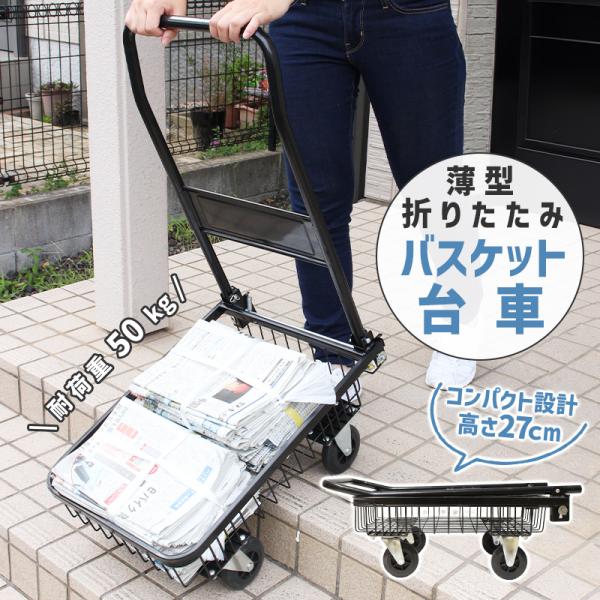 ●商品のポイント・前車輪の自在な動きで、段差や傾斜もラクラク移動！・新聞のゴミ出しや収穫物の運搬など、幅広く使える！・灯油タンクなども運べるしっかりした耐荷重！●商品の仕様使用時：幅395ｘ奥行595ｘ高さ880mm折り畳み時：幅395ｘ奥...