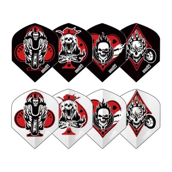 ■商品仕様スペックデータ形状：スタンダード厚さ：130ミクロン内容量：3個■商品説明迫力あるスカルデザインのOne80フライト。トランプのハート、スペード、ダイヤ、クラブの4デザインをラインナップ。■ご注意※商品ページ掲載の商品仕様や、パッ...