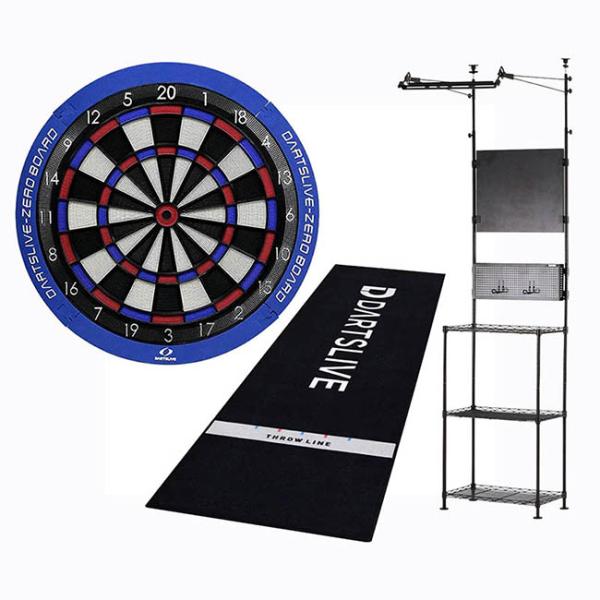 【商品仕様】■DARTSLIVE-ZEROBOARDサイズ：直径56.5cm×厚み3.2cmプレイングエリア：約15.5インチ重量：約3.2kg■ダーツスタンド BSD39-BKサイズ(組立時)：H225.0cm×W61.5cm×D73.0...
