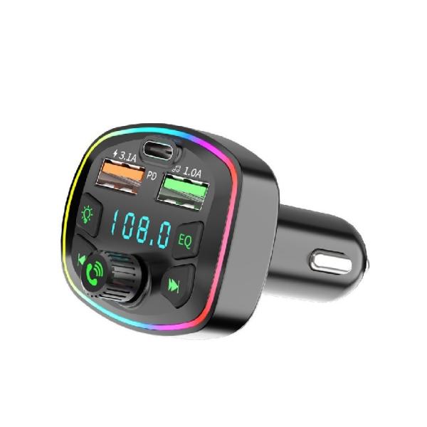 ●QC3.0 急速充電 FMトランスミッター bluetooth 対応 ハンズフリー通話 高音質 micrSD USBメモリー 再生対応 LED付 シガーソケット 車載 充電器 カーチャージャー 12V 24VFMトランスミッター blue...