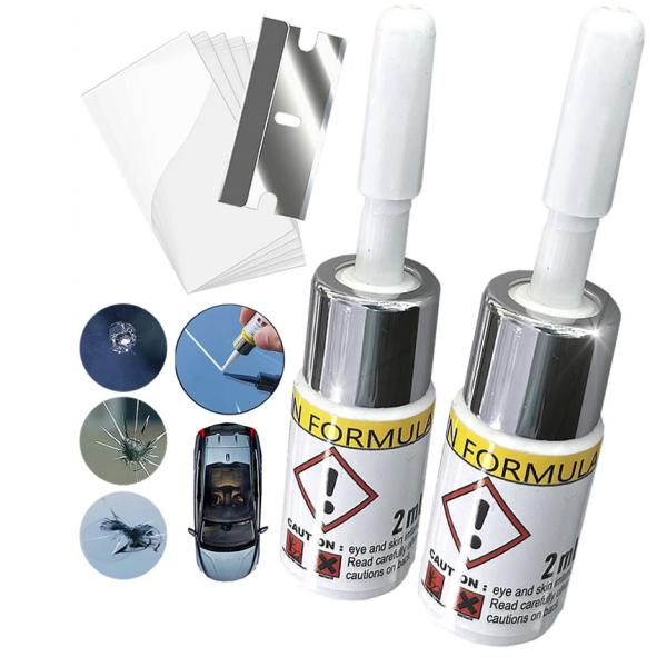 フロントガラス 飛び石 リペアキット2個セットセット内容　:リペア液2個　キュアフィルム　スクレーパー1個フロントガラスのひび割れをかんたんに修理。走行中の飛び石などでガラスに傷がついてしまった時の修復に。業者に頼むとどうしても高くついてし...