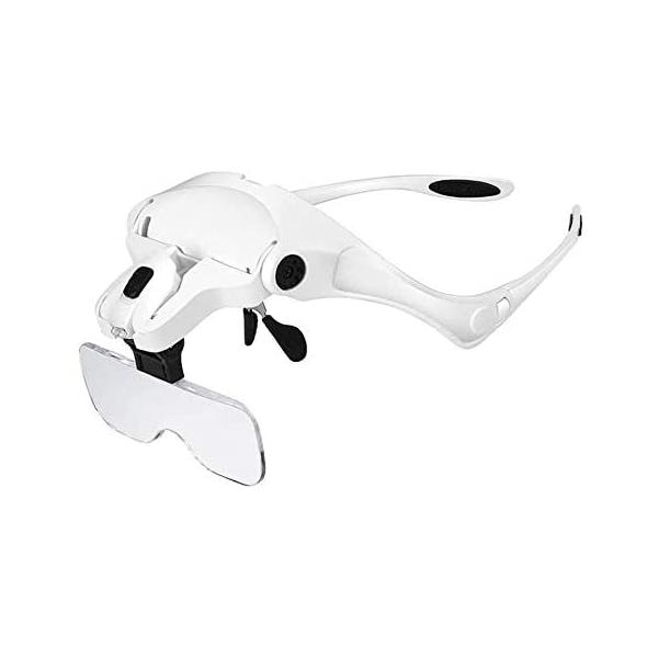 LEDライト付き精密作業に便利なヘッドルーペです。軽量のアクリル製レンズを採用し、作業用途に応じて倍率の変更が可能！拡大倍率は1.0倍1.5倍2.0倍2.5倍3.5倍5種が使用可能。精密機器の組み立て等にもご使用頂けます。眼鏡を掛けたままで...