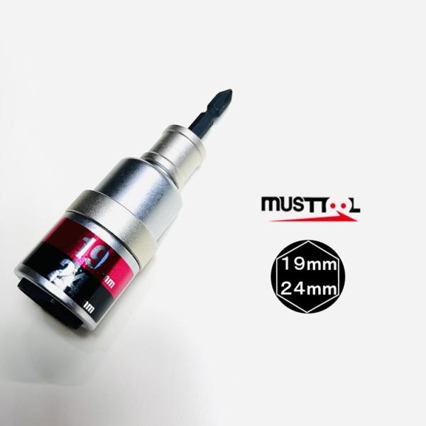 ■must tool マストツール イチネンRBS1924I-6K ビット交換式ソケット インナースライド■仕様ソケットサイズ：19mm×24mm角数：6角全長：約85mmビット：6.35mm軸■特徴・通常時は19mmが使用でき、押込むこと...