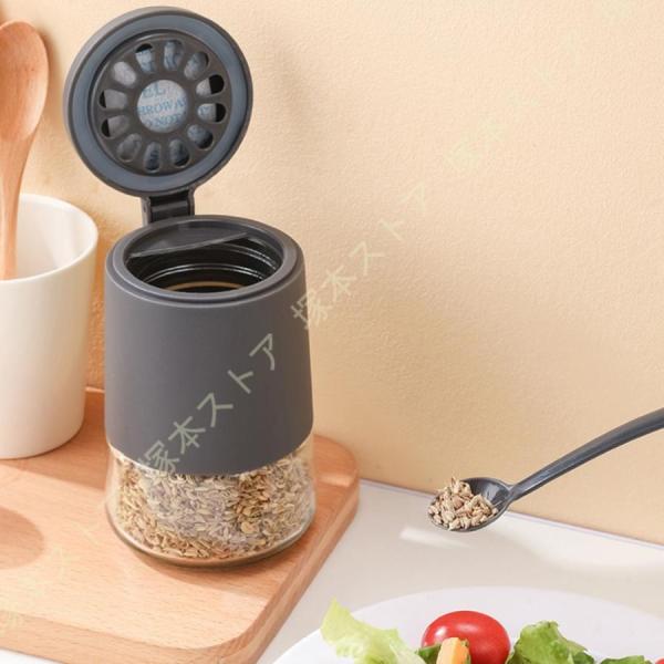 商品の説明Sサイズ（350ml）：約7.5×12.7cm（4個）/色：グレー/グリーン/ブルー/ホワイト材質：PPプラスチック+ガラス片手で開けて、片手ですくえる蓋についたハンドルは持ち上げやすく、ワンタッチで簡単に開閉できます。料理中もス...