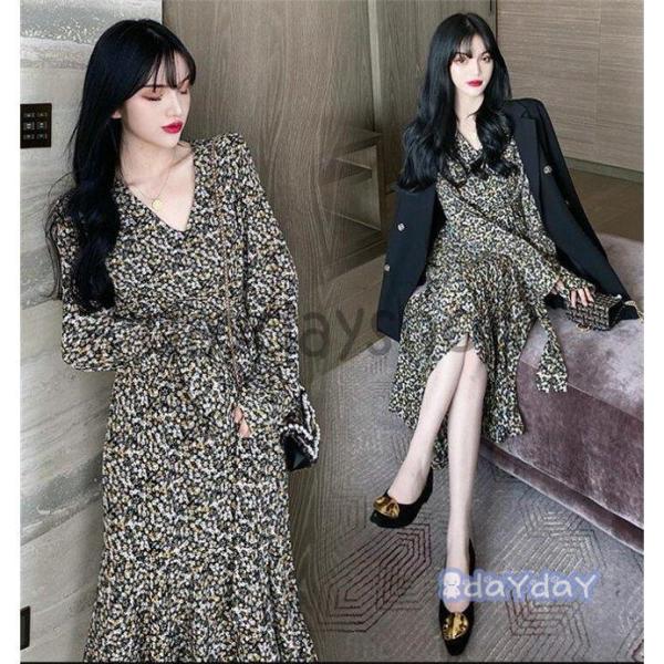 ワンピース きれいめ チュニック ロング丈 おしゃれ 長袖 着痩せ 体型カバー◆◆素材：シフォン（参考サイズ）L：着丈104cm バスト96cm 袖丈57cm 肩幅37cmXL：着丈105cm バスト102cm 袖丈58cm 肩幅38cm2...