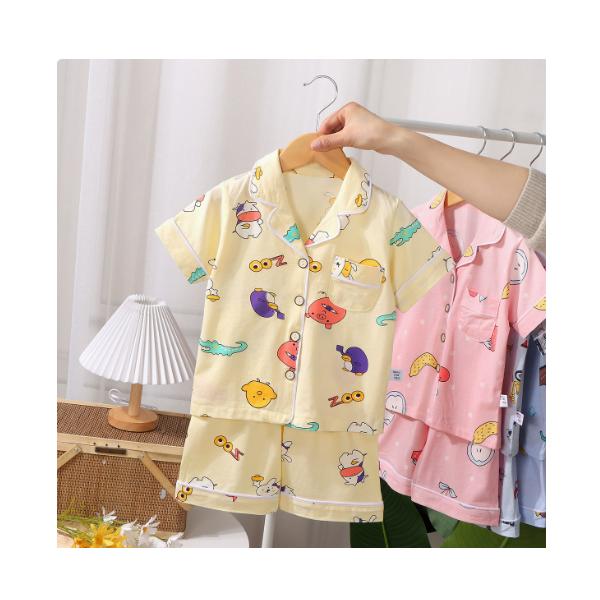 716【素材】：綿【連携キーワード】：子供パジャマ 半袖 キッズパジャマ 男女兼用 前開き ルームウェア 前ボタンこどもパジャマ 綿パジャマ 6色 夏用 部屋着 寝巻き 90/100/110/120/130/140/150cm
