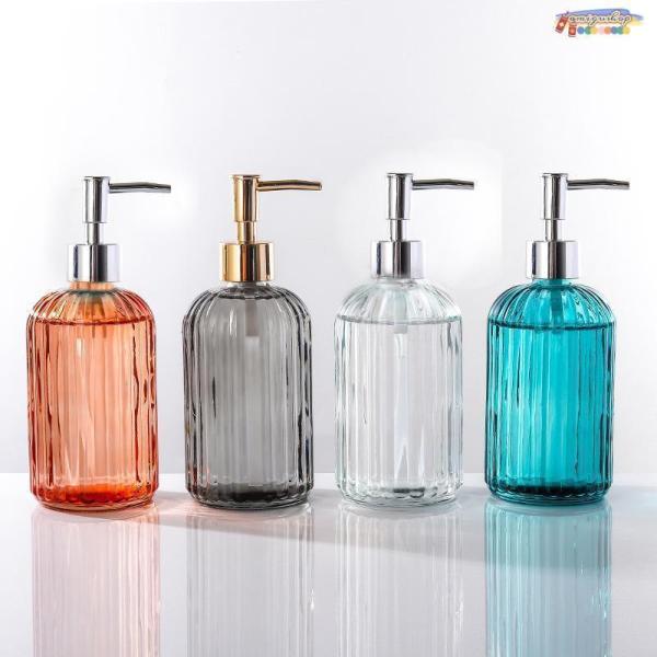 商品名:330ml 400ml 詰め替えボトル 3本セット ガラス シャンプーボトル おしゃれ ソープディスペンサー 透明 漏れ防止 お風呂 浴室収納 容器 キッチン 洗剤用 ハンドソープ 化粧品容器                    ...