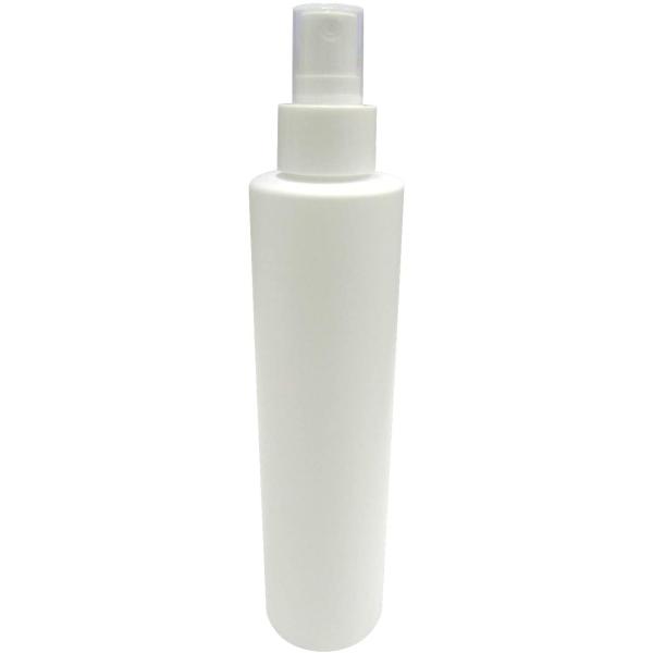 HDPE製 200mlのスプレーボトルです。色は白です。光に照らすと微量に容量がわかるくらいの透明度です。ボトル・ノズル・キャップ未組立てになります。首下の大きさ(約)：直径４４.5ｍm×高さ１５８ｍmキャップを含めた全高(約)：２０４ｍｍ