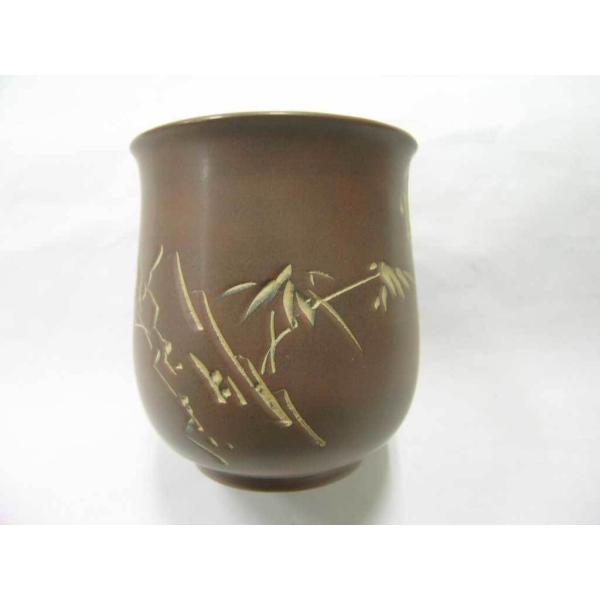 欽陶居工房　湯飲み No.15 長反口杯　清風ケガキは手彫りで竹です。清風・・は、心地よい風などの意味がございますがご自身の都合の良いように捉えて頂ければと思います。分厚いためか重量感がありこの重さが好き！と言う方もおられます。鉄分を多く含...