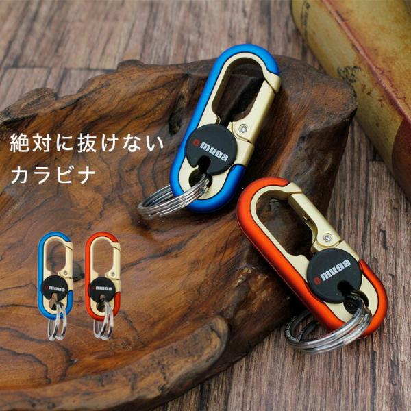 [サイズ]全長約8.5cm重さ：約40グラム[素材]合金[商品説明]シンプルなデザインのカラビナキーホルダーです。ブルーとレッドのカラー部分はマットな質感でアクセントになっています。キーリングがカラビナから抜けないようにロックできる構造とな...