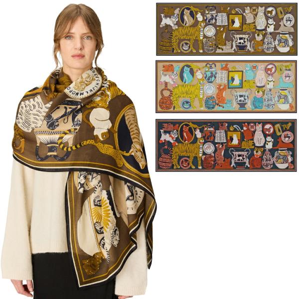 サイズ(およそ)：70cm×190cm素材：100% WASHABLE WOOLカラー：KHAKIPASTELDUCK　BLUE生産国：INDIA(デザインはフランス)※こちらの商品は生地のほつれ、染めムラなどがある場合がございます。また海...