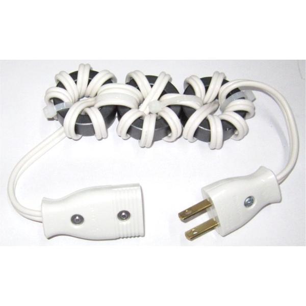 AC100V 12A電源コモンモードフィルター（コモンモードチョーク)3.5MHz〜60MHz帯用に中型3コアと延長コード1.3mの組み合わせセット品　1KW maxコア巻線部サイズ(本体部)  約120ｍｍ×45mm×23mm   重さ：...