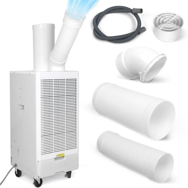 【工事不要ですぐに使える！】壁穴も室外機も不要ですぐに使える！パワフル送風で、急な暑さやイベントなどで大活躍！【夏の猛暑対策を万全に！】家庭用コンセントを使用できる場所ならどこでもパワフル運転！【排熱ダクト付き】運転時、温風を排出するための...