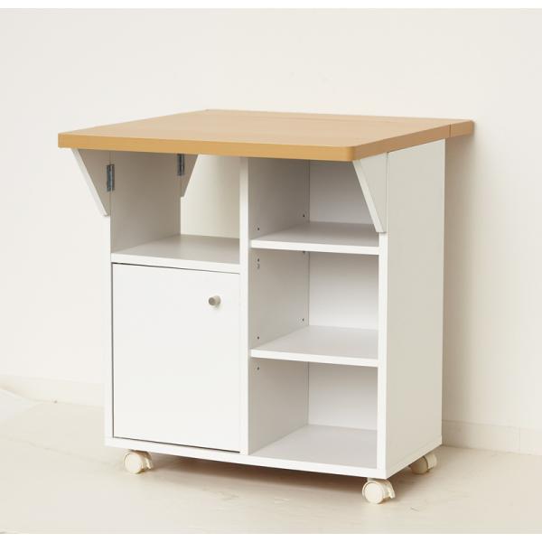 バタフライ式ですので、用途に合わせて天板を開閉できます。天板の角は丸く加工していますので、お子様がいるご家庭も安心です。上部空間は背面オープン仕様で、両面から収納物を取り出せるのが便利です。扉収納は、可動棚１枚付。中身を隠せてホコリも防ぎ、...