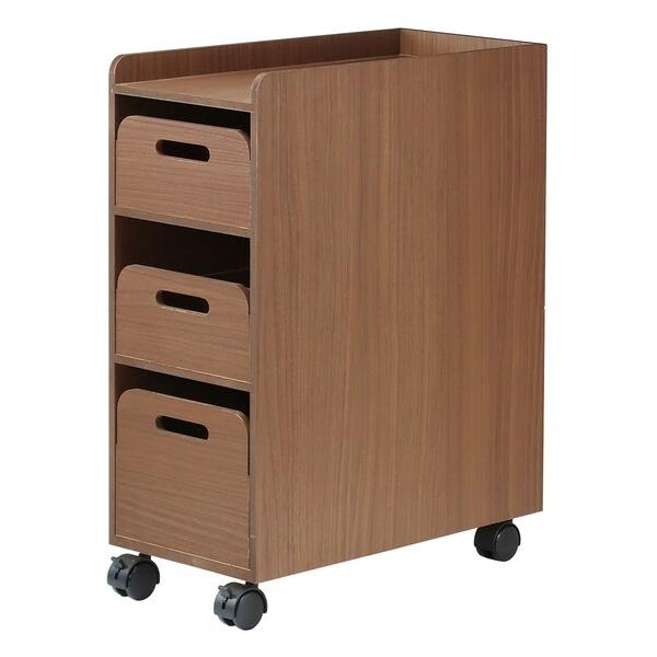 テーブル下に収まるワゴンが1台あれば、テーブルの上がすっきり。商品コード 4962959539207カラー ブラウンサイズ 幅22×奥行45×高さ58cm素材 繊維板重量 約9.5kg保証年数 1年