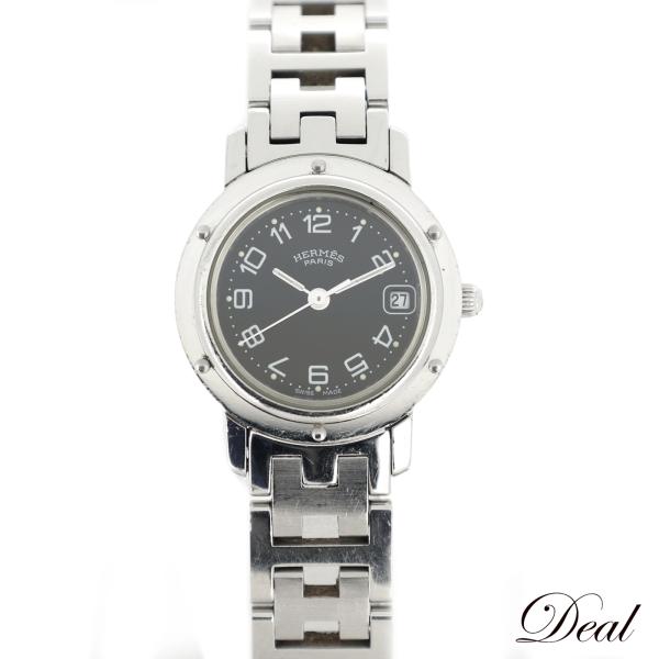 ■商品情報ブランド：HERMES/エルメスモデル名：クリッパー型番：CL4.210シリアル：1273***ムーブメント：クォーツ文字盤カラー：ブラックケース素材：SS対象(サイズ)：レディースケース：W約24mm(リューズ除く)腕周り(最大...