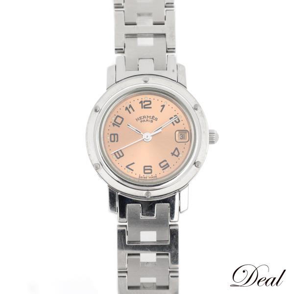 ■商品情報ブランド：HERMES/エルメスモデル名：クリッパー型番：CL4.210シリアル：1879***ムーブメント：クォーツ文字盤カラー：サーモンピンクケース素材：SS対象(サイズ)：レディースケース：W約25mm(リューズ除く)腕周り...