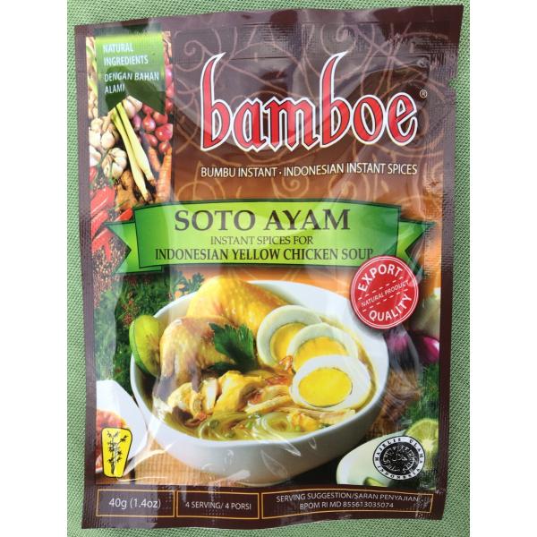 【生産国】インドネシア【内容量】40g【保存方法】常温保存(直射日光、高温多湿は避けてください。)スパイスを多く使った鶏肉のスープで、鶏肉の他、春雨、ゆで卵などを入れるとさらにおいしいです。