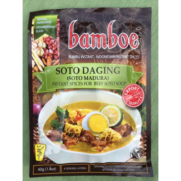 【生産国】インドネシア【内容量】40g【保存方法】常温保存(直射日光、高温多湿は避けてください。)牛肉のスパイシーなマドゥーラ風スープです。