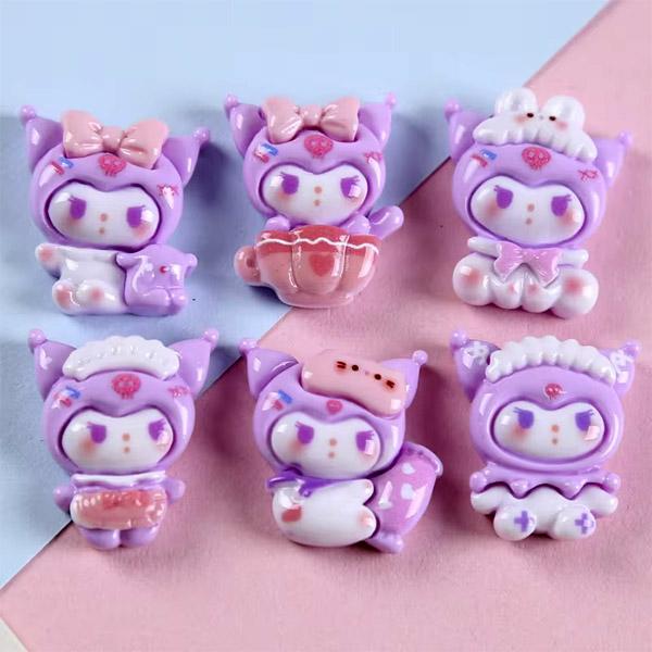 紫色というちょっと変わった色のうさぎさんのパーツです！かわいいお顔で、自由にやってる感じがします♪各パーツの裏は貼れるように平面になっています。各種類1つずつ、計6個の販売となります。【サイズ】約 縦23-24mm x 横20mm【素材】プ...