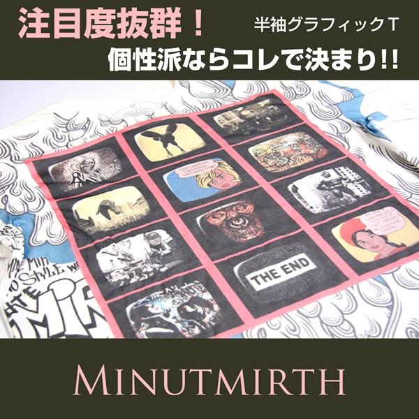 アメコミ風のTVプログラムがマルチ画面に映し出された、全面プリントのド派手なデザイン！MINUTE MIRTH（ミニットマース）プリント メンズ 半袖 Ｔシャツ（601）（Ｍ）着丈：68cm前後／身幅：53cm前後／肩幅：45cm前後／袖丈...