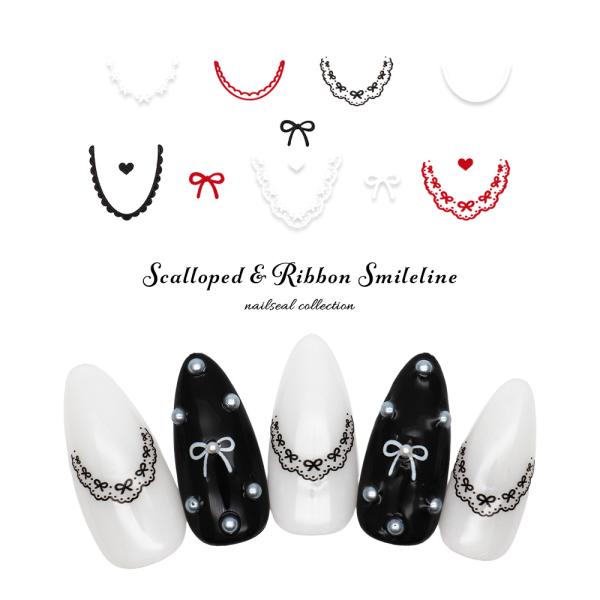 【発売日：2026年03月06日】【特徴】可愛らしいガーリーなスマイルラインシール指に合わせて使えるサイズMIX！リボンパーツハートホロなどと合わせてよりガーリーに！ワンカラーやフレンチネイルに合わせても可愛い【カラー】ホワイト/レッド/ブ...