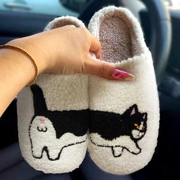 送料無料 ルームシューズ スリッパ ネコ 黒猫 キャット ふわふわ