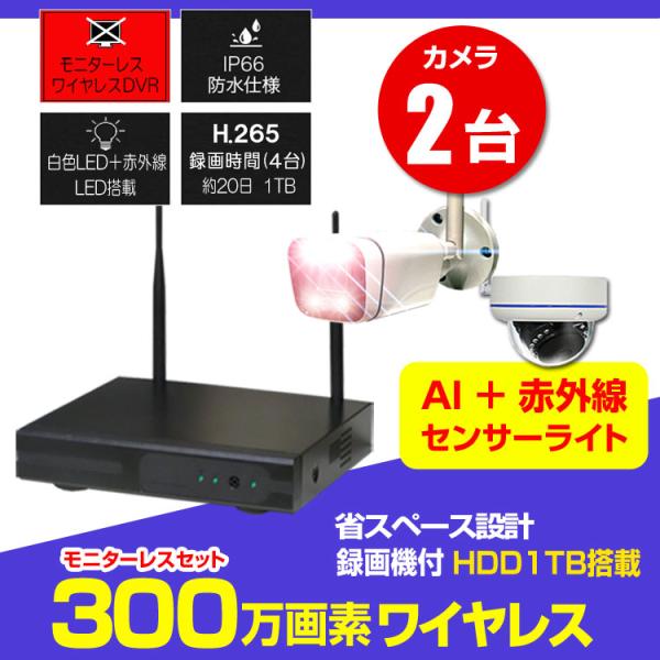 設置場所によりカメラも選べる！防犯カメラ 家庭用 ワイヤレス 屋外 屋内 2台 セット モニターレス Wifi 監視カメラ ALWSET-KG300KD2-002 屋外用防犯カメラ 家庭用 監視カメラ 留守 HDD レコーダー ネットワーク...
