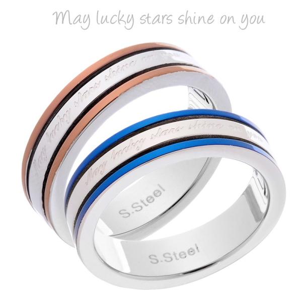 5mm幅でカジュアルにも使用できるダブルライン！！上品なコーヒーブラウンとクールなブルー。 シンプルなデザインが指先を上品に演出します。 ペアリングとしても最適なデザインです。 外側のMay lucky stars shine on you...