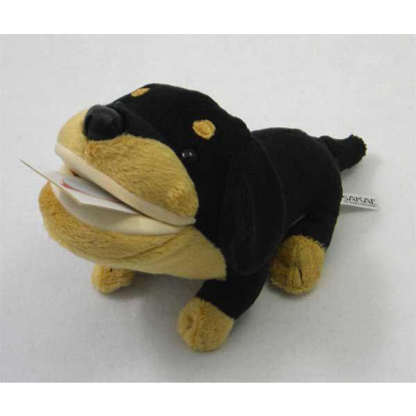 アニマル　メガネスタンド ダックス黒　小物入れかわいいわんちゃん型の小物入れです。上を向いているので、上から見ると見上げているようでかわいい〜口の中にはメガネ拭きと同素材、超微細繊維を使用しています。犬のぬいぐるみとして飾ってもかわいい。め...