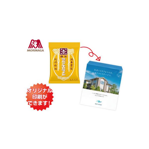 森永ミルクキャラメルにオリジナルの名入れが可能！高い知名度と国産ブランドの安心感でPR効果抜群のノベルティに仕上がります。ほどよい甘さとミルクのやさしい味わいは老若男女に喜ばれ、贈る相手を選びません。100個から製作可能で、展示会や訪問時の...