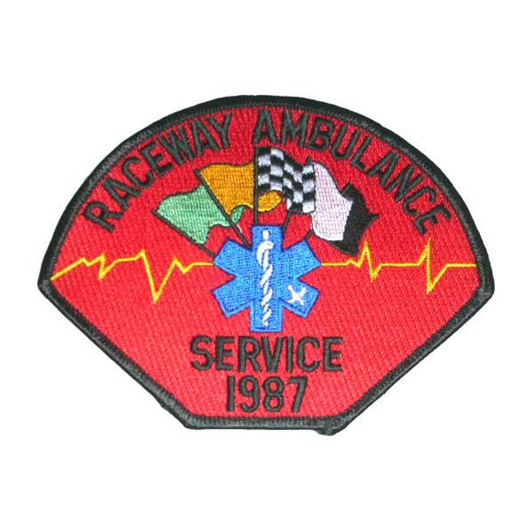 RACEWAY AMBULANCE SERVICEのワッペン【Ｓｍａｌｌサイズ】【現品限り】アイロンで貼り付け可能！大きさは約横12.5cm・縦9.4cmとスモールサイズです。洋服の胸・袖・カバンなどにつけてアクセントにどうぞ。ワッペンSm...
